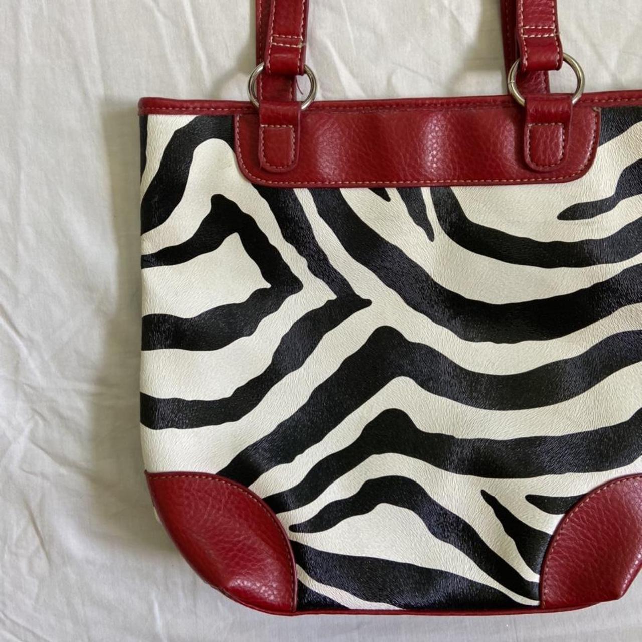 Faux leather red and zebra print Mondo purse. Zipper... - Depop