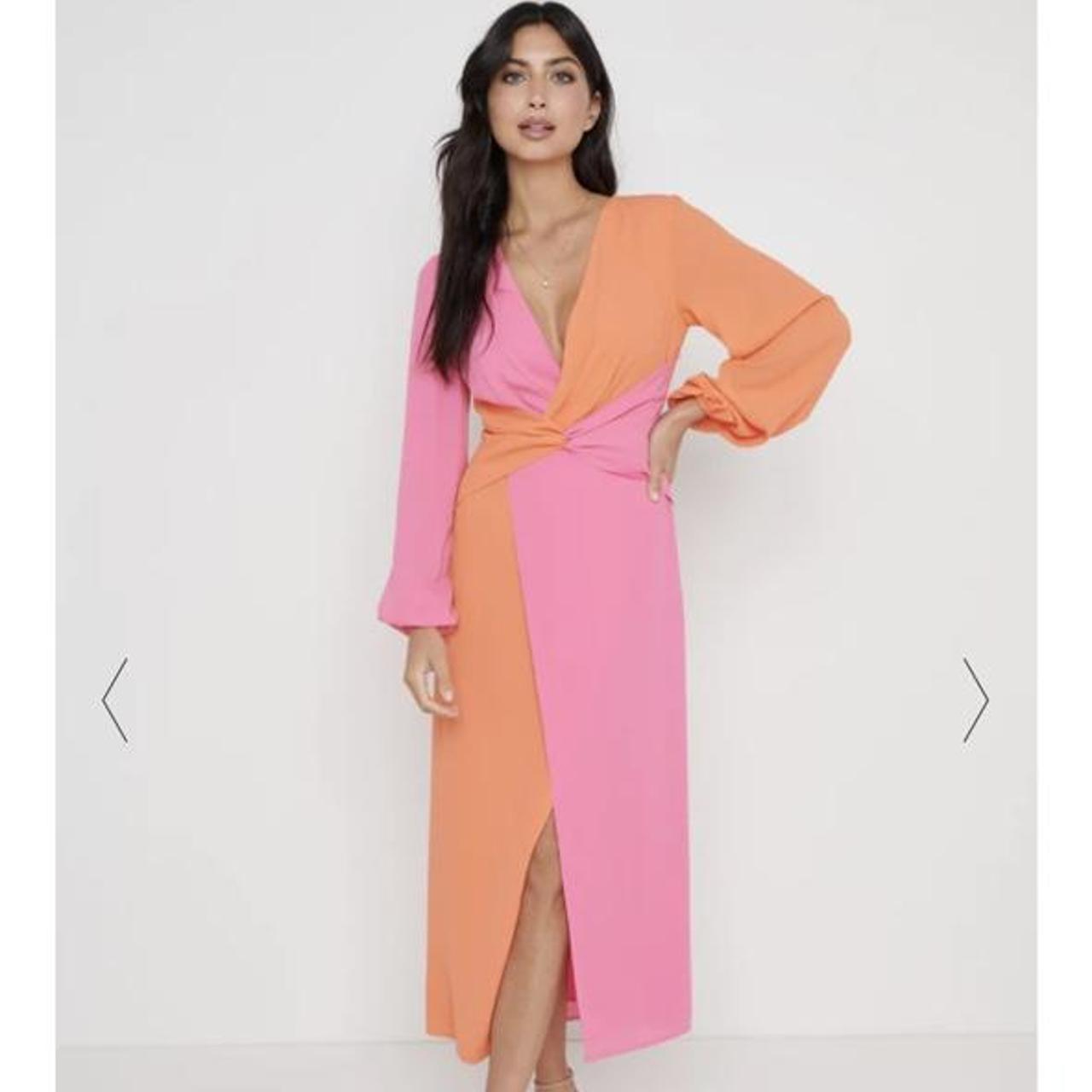 Pretty Lavish Women's Pink and Orange Dress | Depop