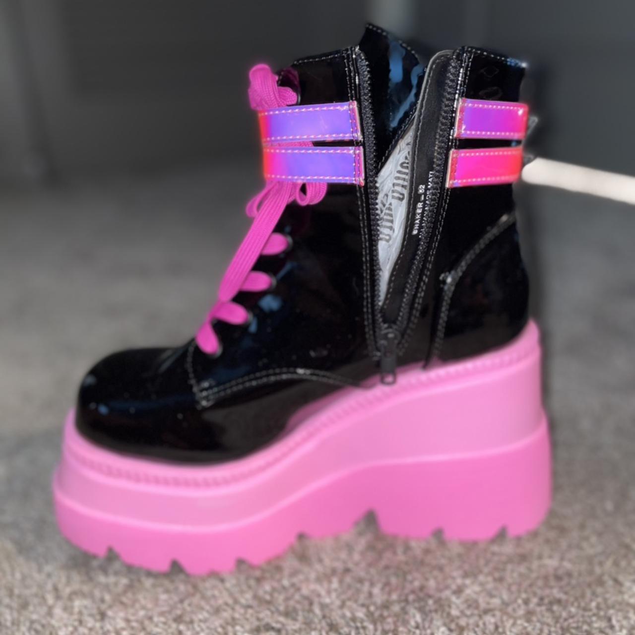 demonia platforms in neon pink. never worn! comes in... - Depop