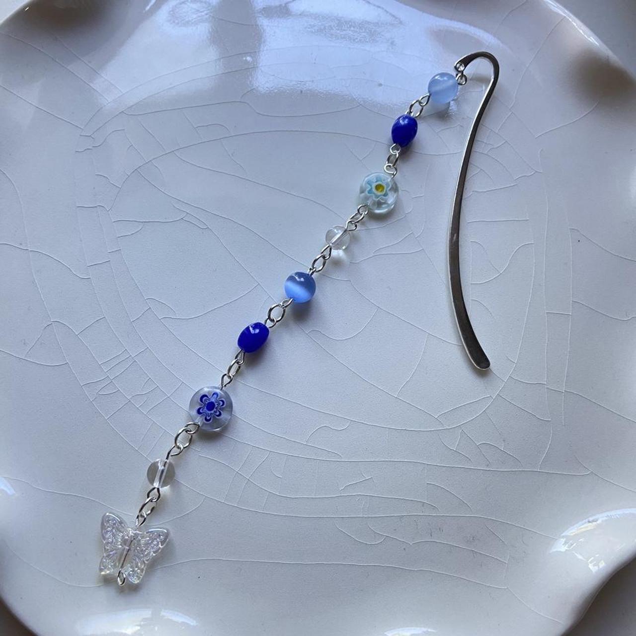 seaview beaded bookmark -shades of blue beads with... - Depop