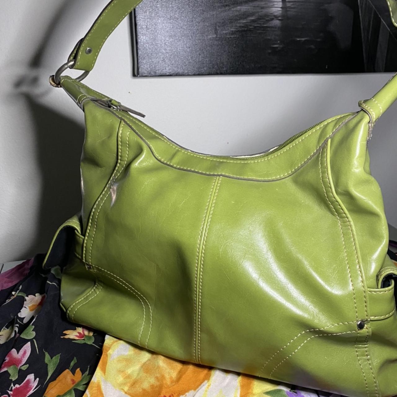 Chartreuse green leather tote bag #totebag #purses - Depop
