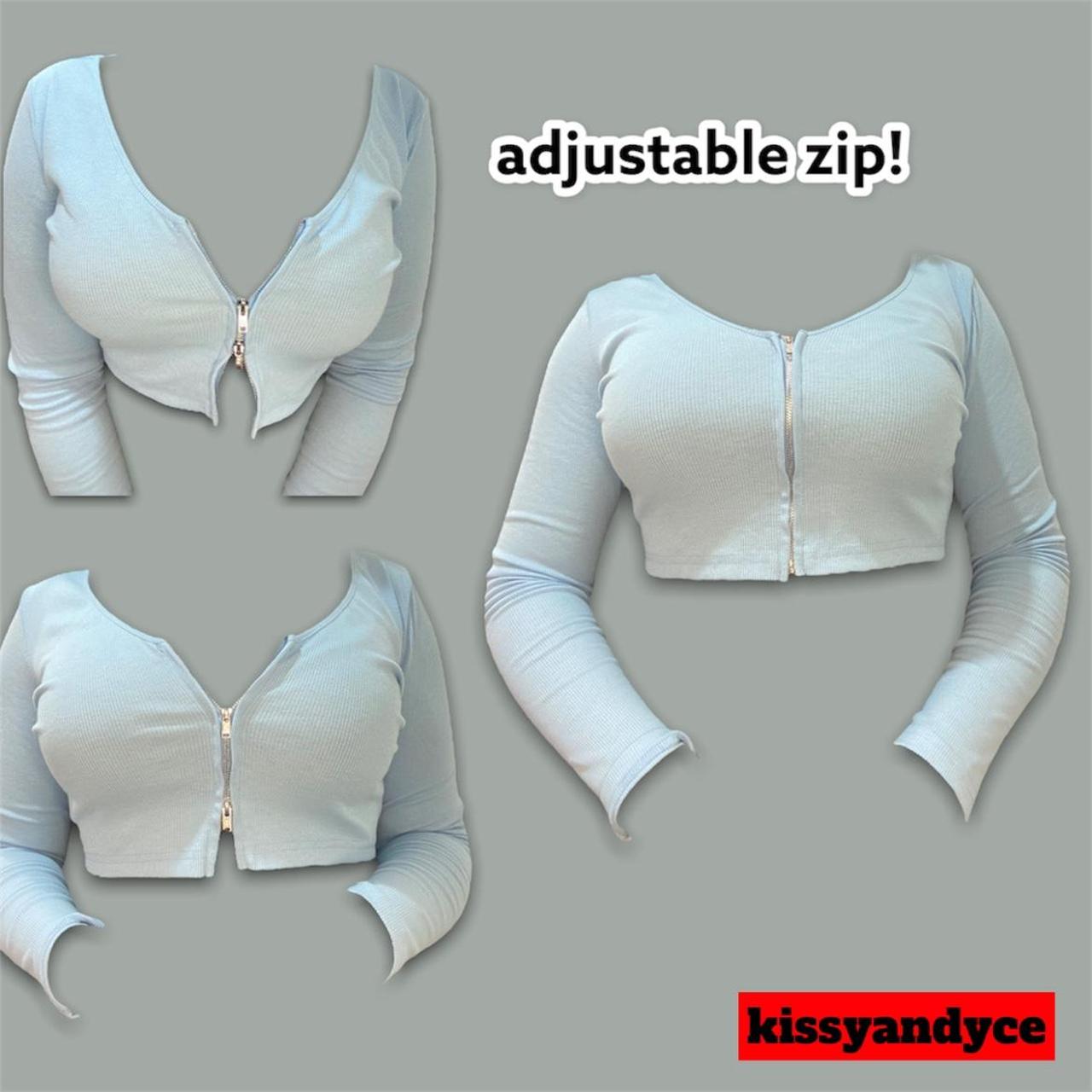 zip up top! light blue zip up rib knit crop tee!... - Depop