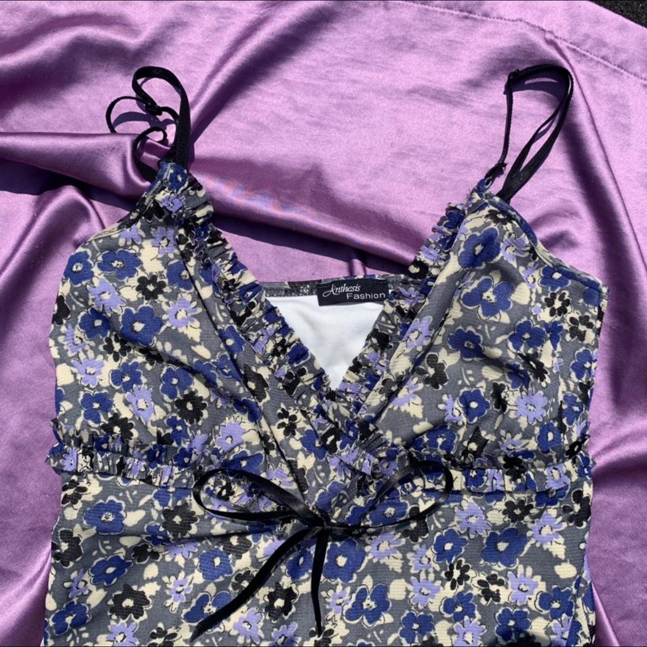 Vintage Floral Mesh Cami Tank Top With Black Bow 🌻🥰 Depop