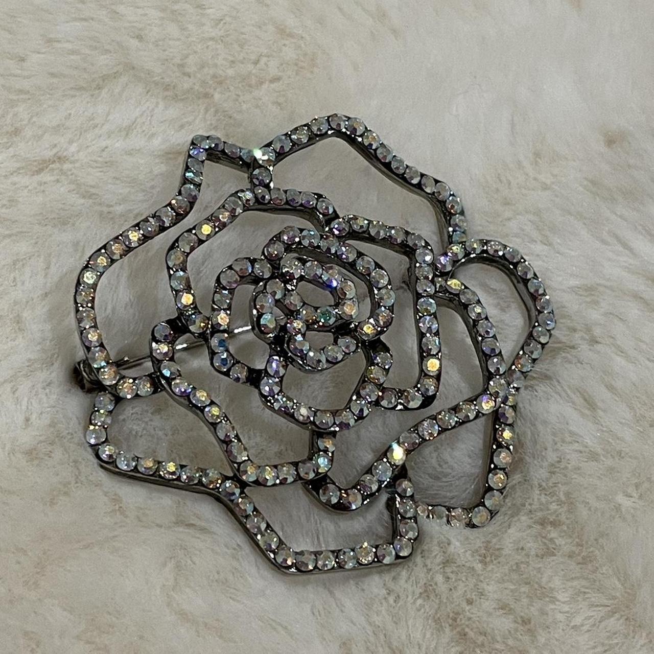 Iridescent sparkly crystal rose pin from 2000’s. All... - Depop