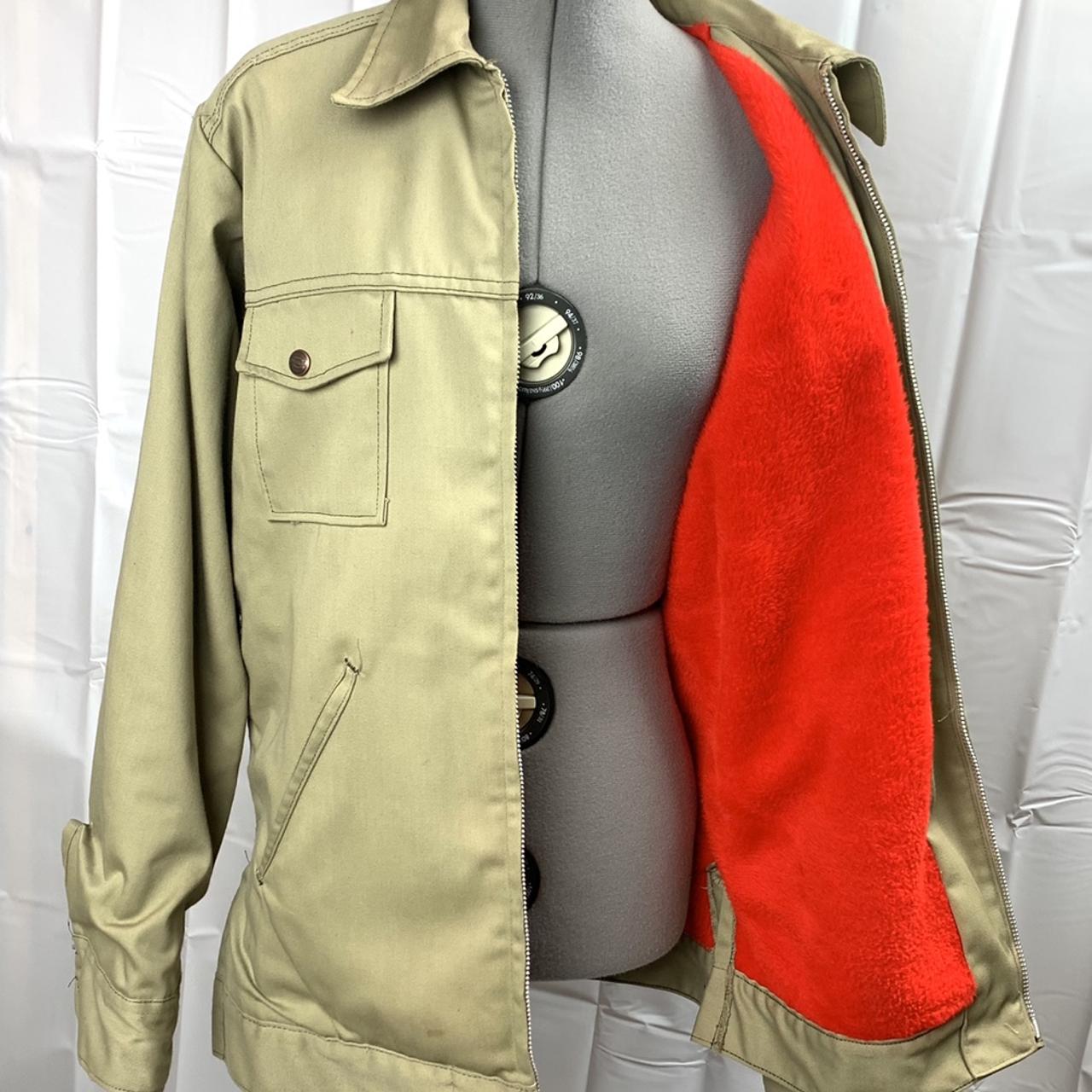 Vtg Dickies Canvas Khaki Work Chore Coat Red Wool... - Depop