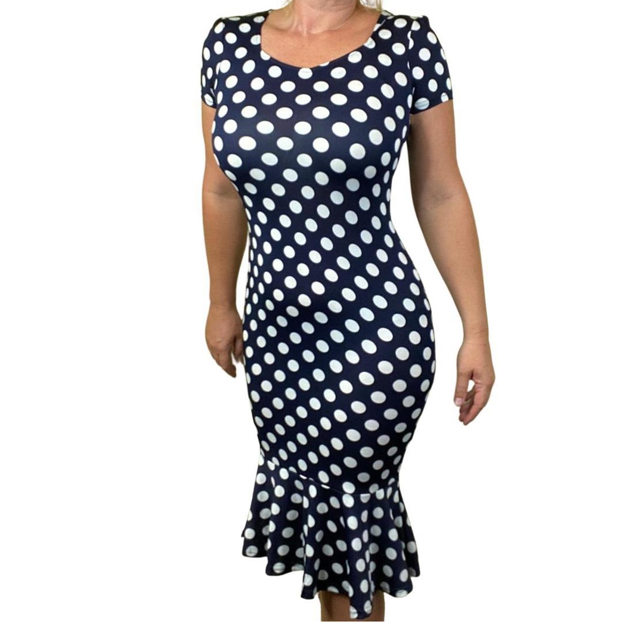 Lindy Bop Women's Navy and White Dress | Depop