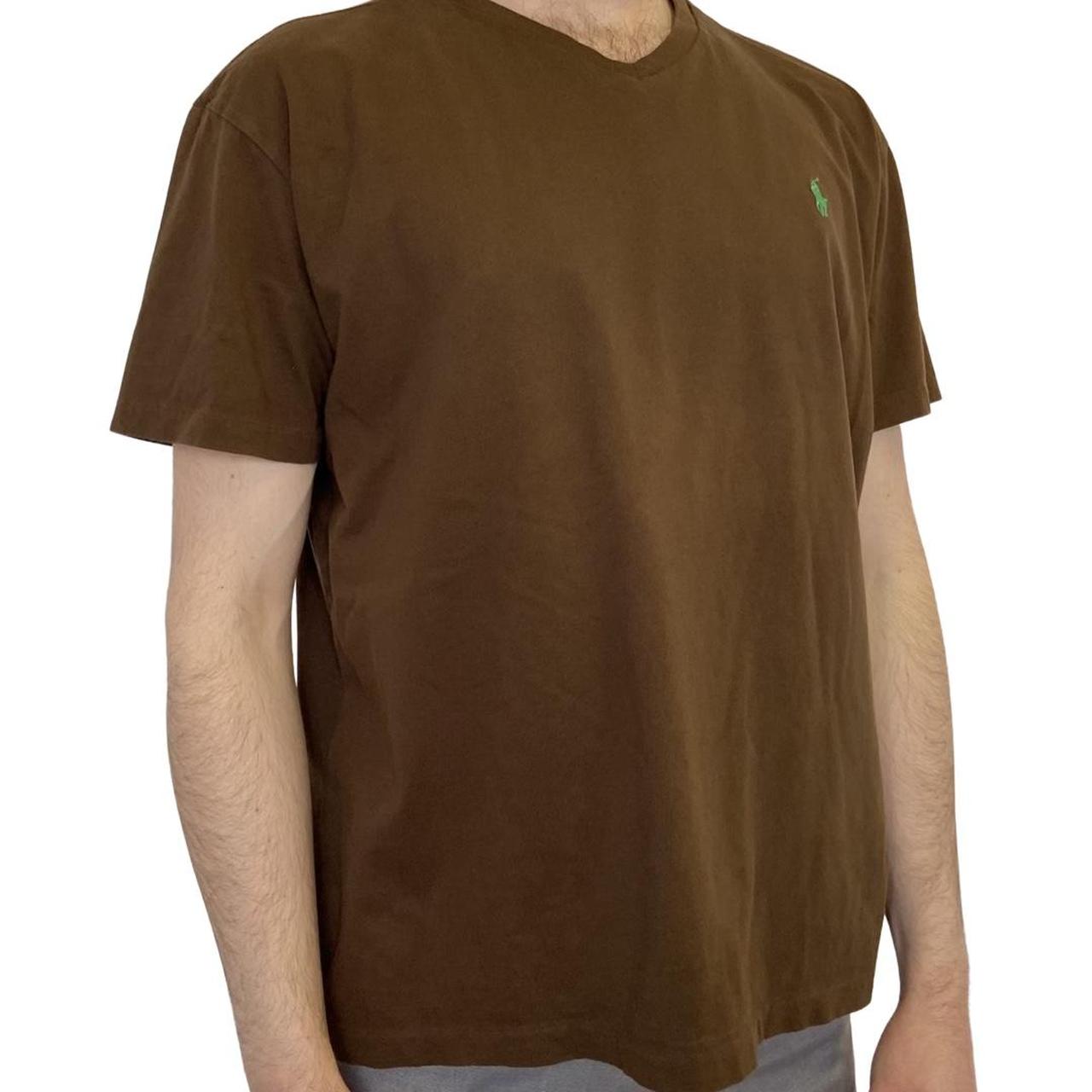 Vintage Ralph Lauren Brown V-Neck T-shirt Men's... - Depop