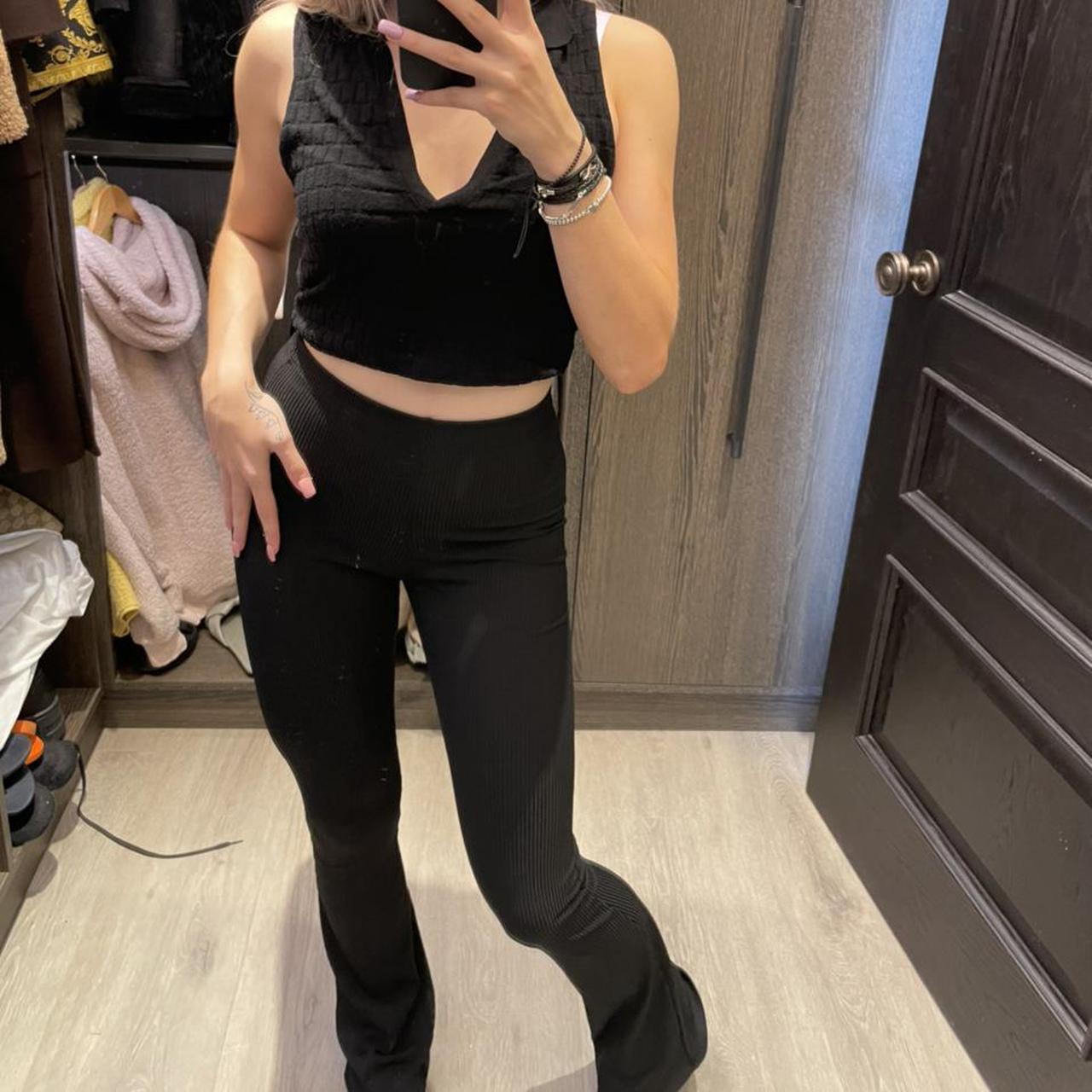 Topshop ribbed black flares hardly worn, I have... - Depop