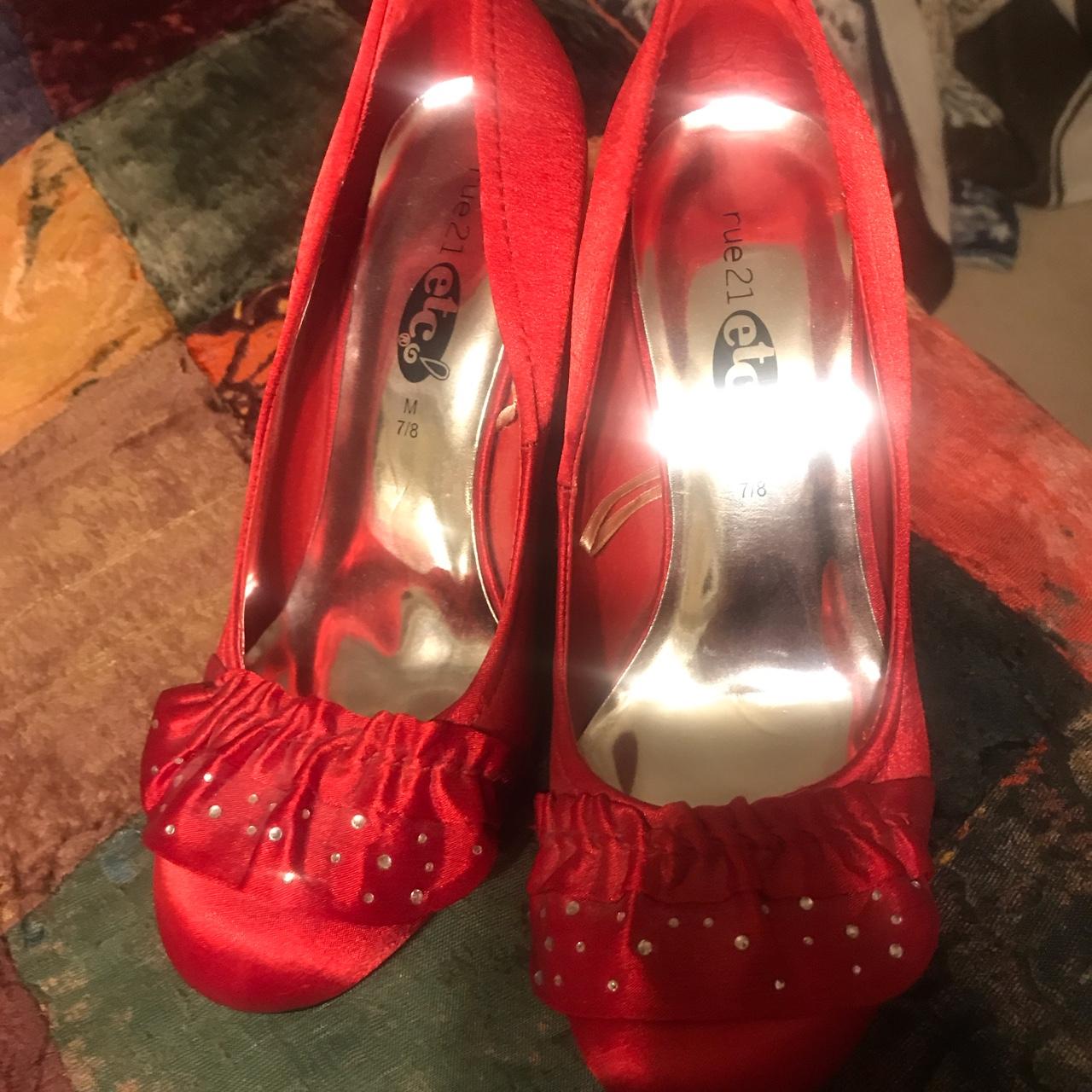 Cute red heels with a ruffle and rhinestone details.... - Depop