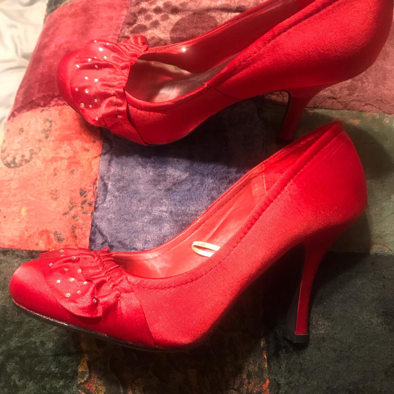 Cute red heels with a ruffle and rhinestone details.... - Depop