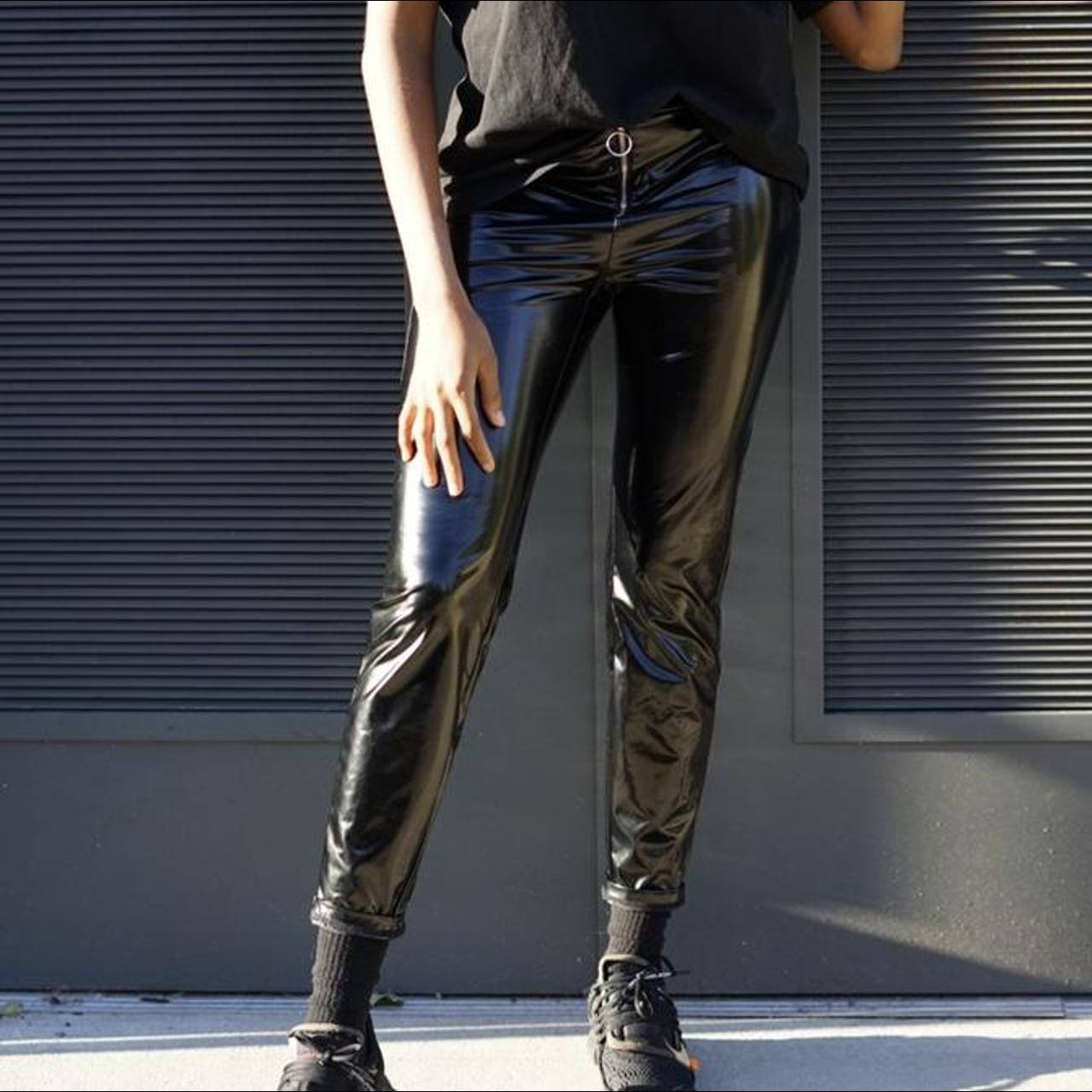 Calzedonia Leather Pants with Front Zipper. Size... - Depop