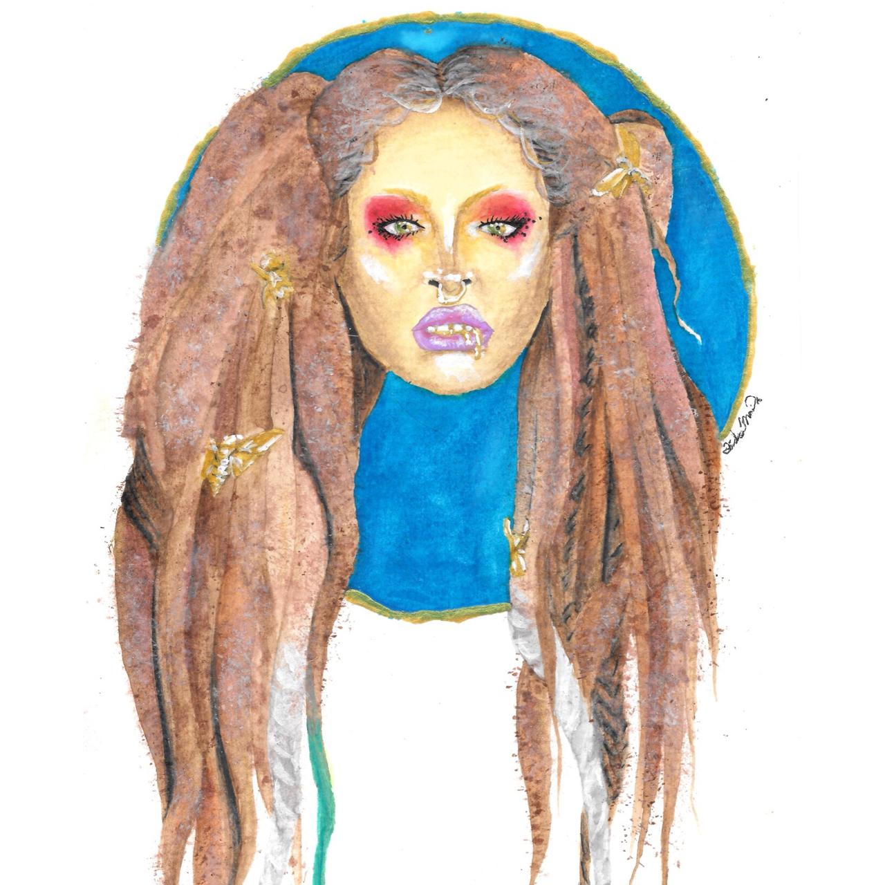 Erykah Badu original watercolor painting with gold... - Depop