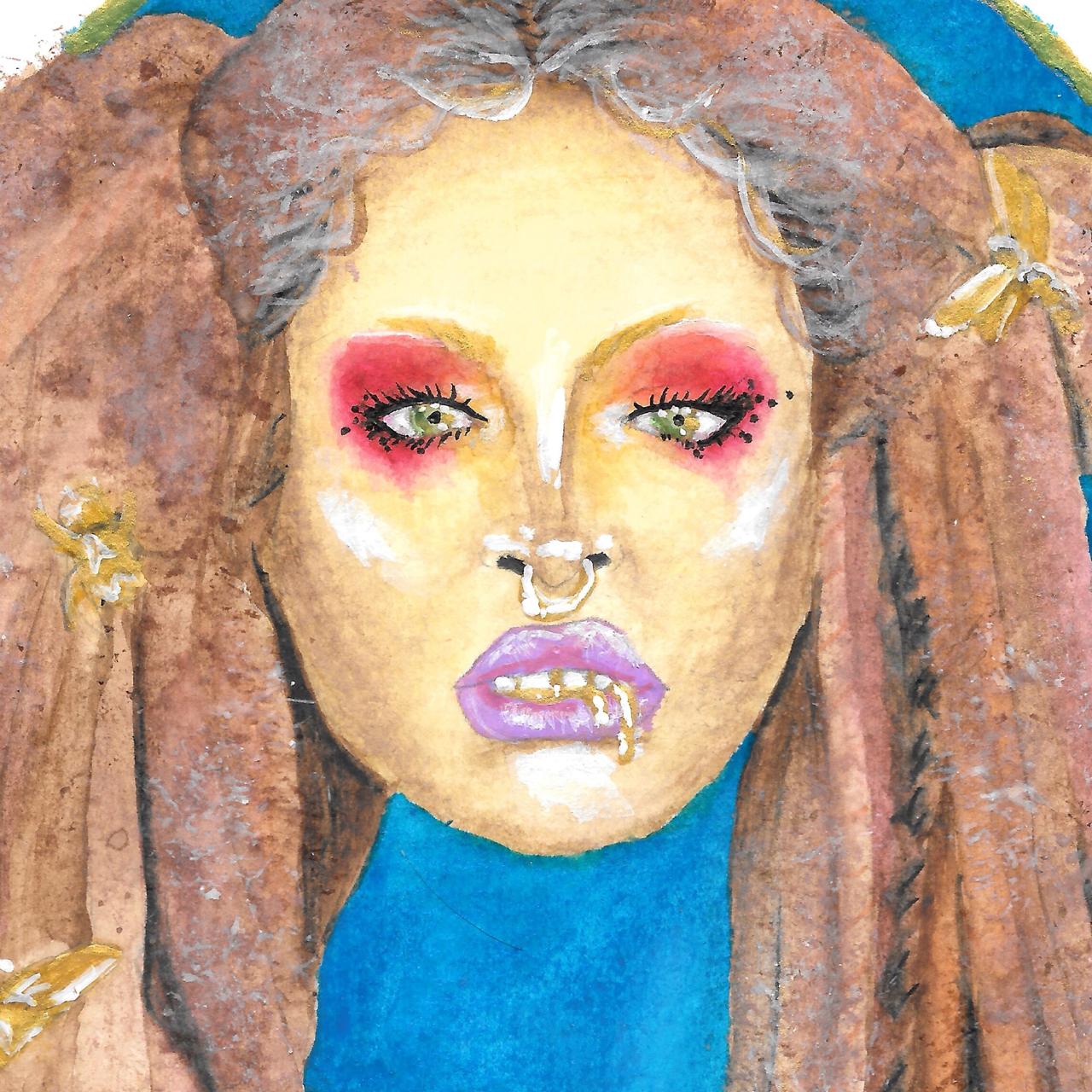 Erykah Badu original watercolor painting with gold... - Depop