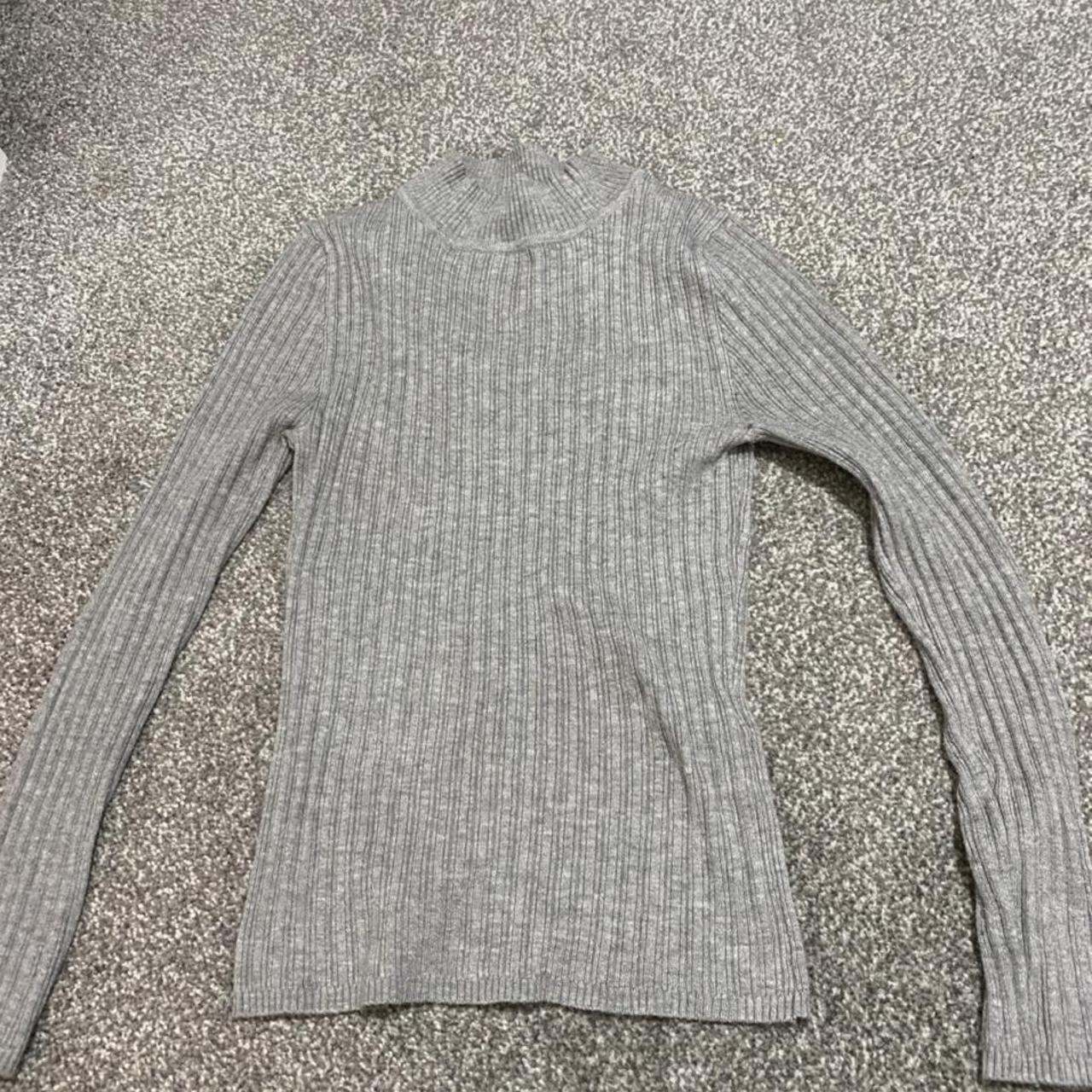 primark grey knitted turtle neck top, size 2xs... - Depop
