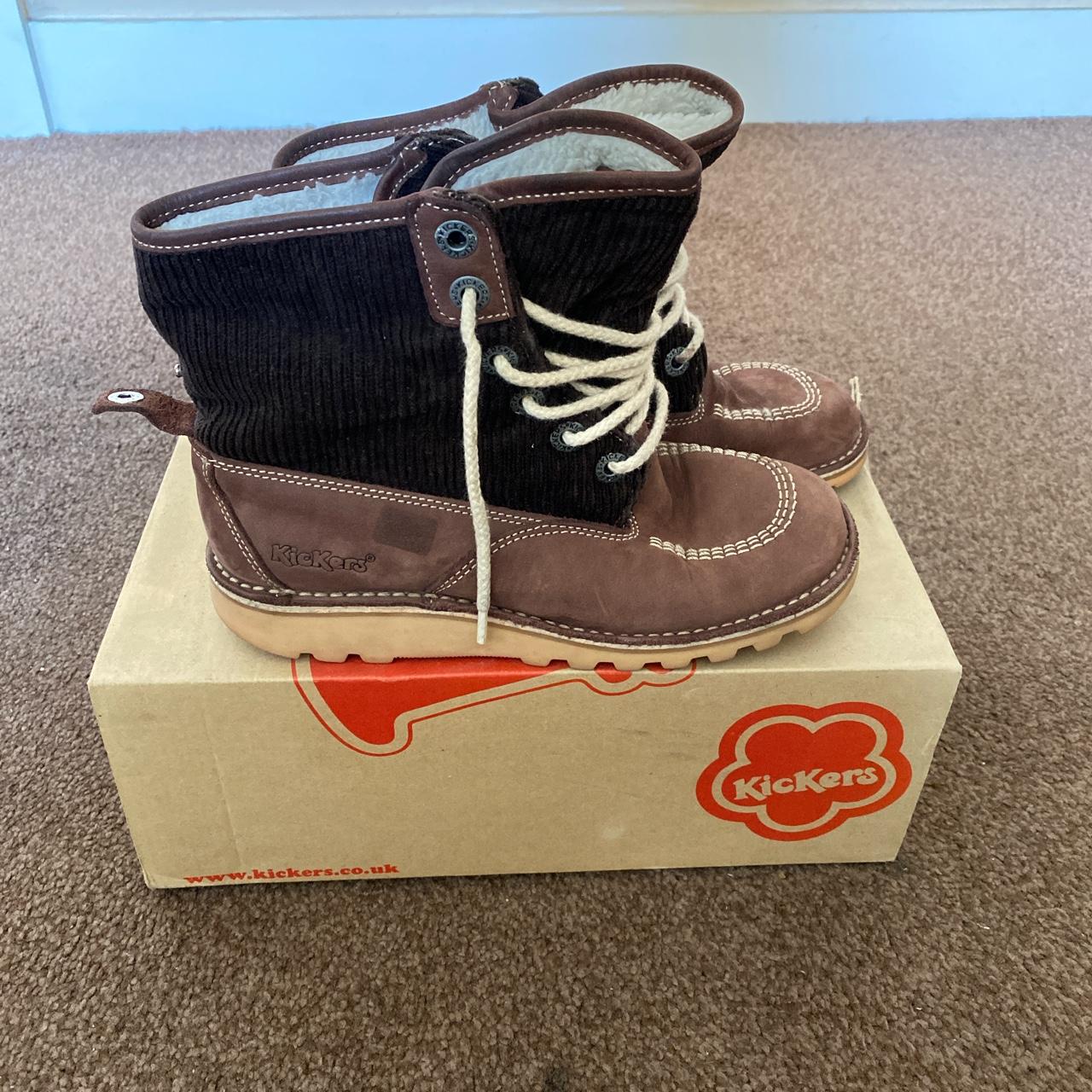 Kickers Hi leather brown with fleece inside for... - Depop