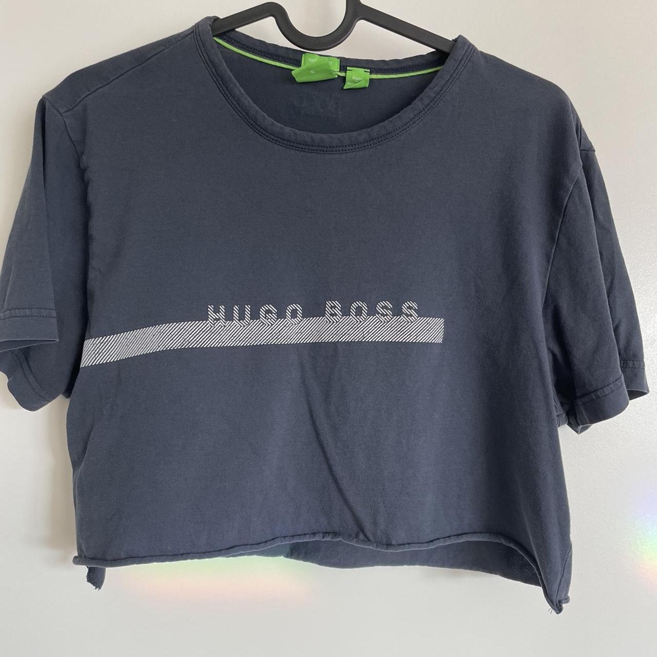 Hugo Boss crop top— super soft, navy blue with grey... - Depop