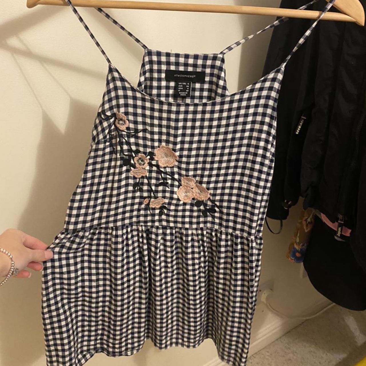 Black and white flower detail flowy top, Primark,... - Depop