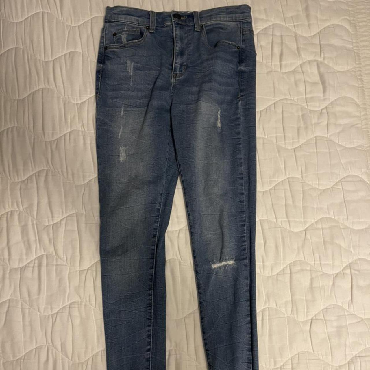 blue slightly ripped high rise skinny jegging... - Depop