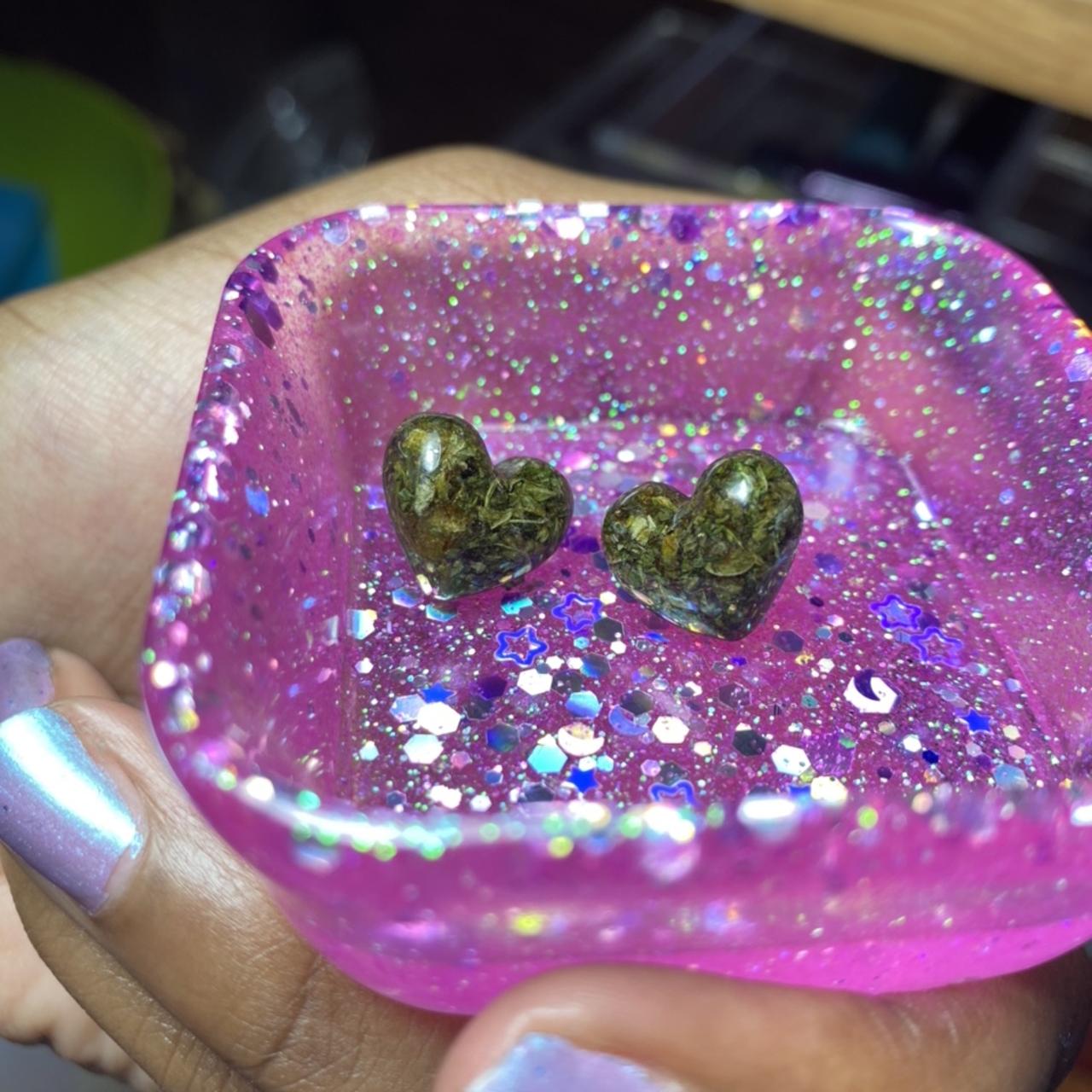 Weed Bubble Heart Earrings | REAL WEED in Resin |... - Depop