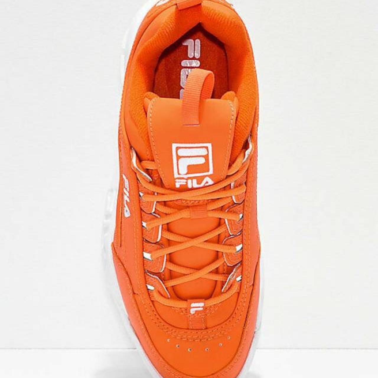 Orange and white fila disruptor 2 Warn 5 times in... - Depop