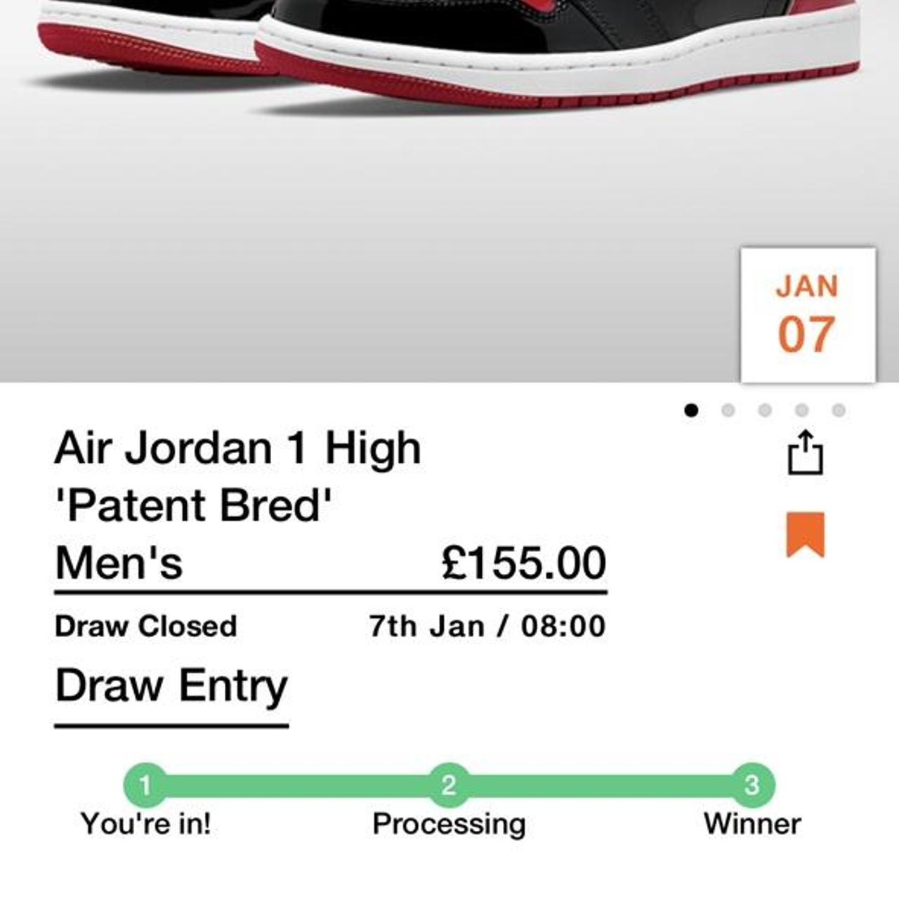 Jordan patent leather Bred 1 DS with box and receipt - Depop