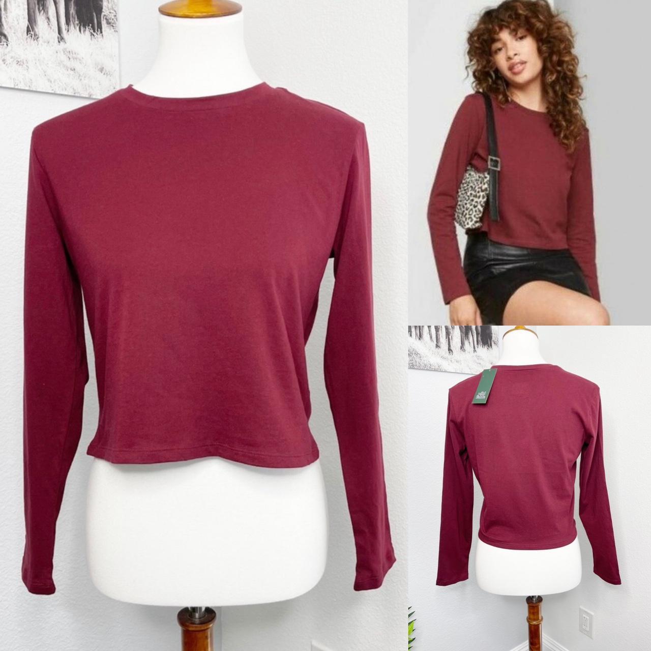 NWT Wild Fable Long Sleeve Cropped T Shirt Burgundy... - Depop