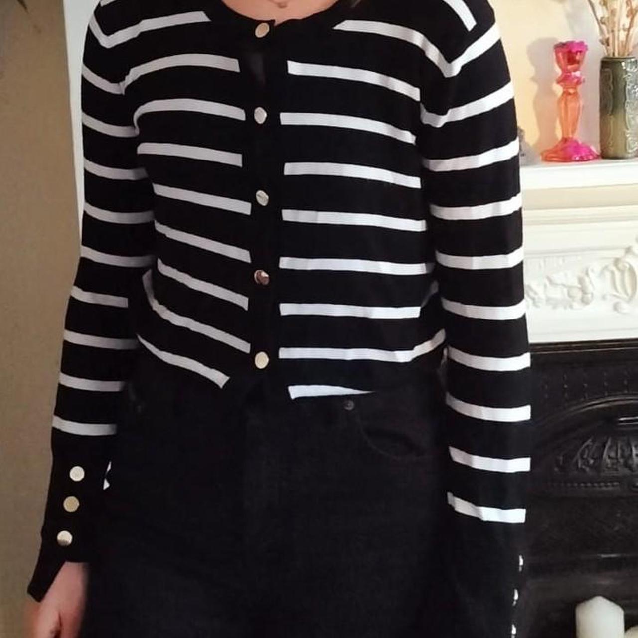 Stripey thin Zara cardigan with gold button details... - Depop