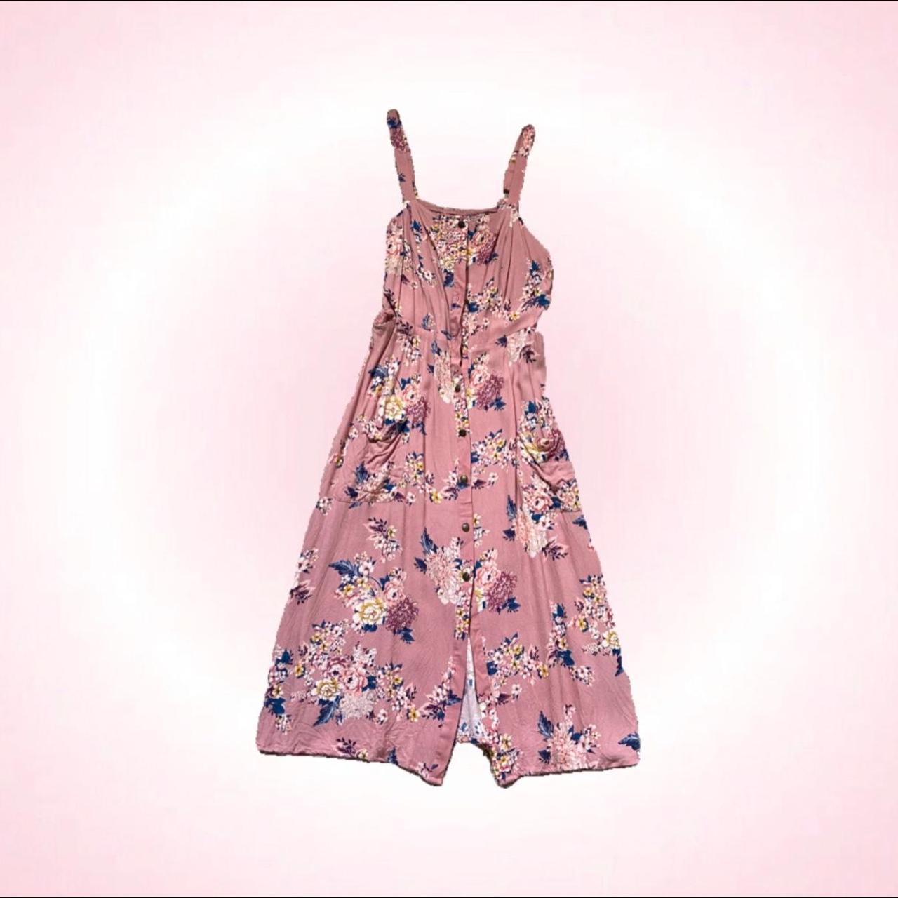 Maude pink button down floral maxi cut out dress.... - Depop