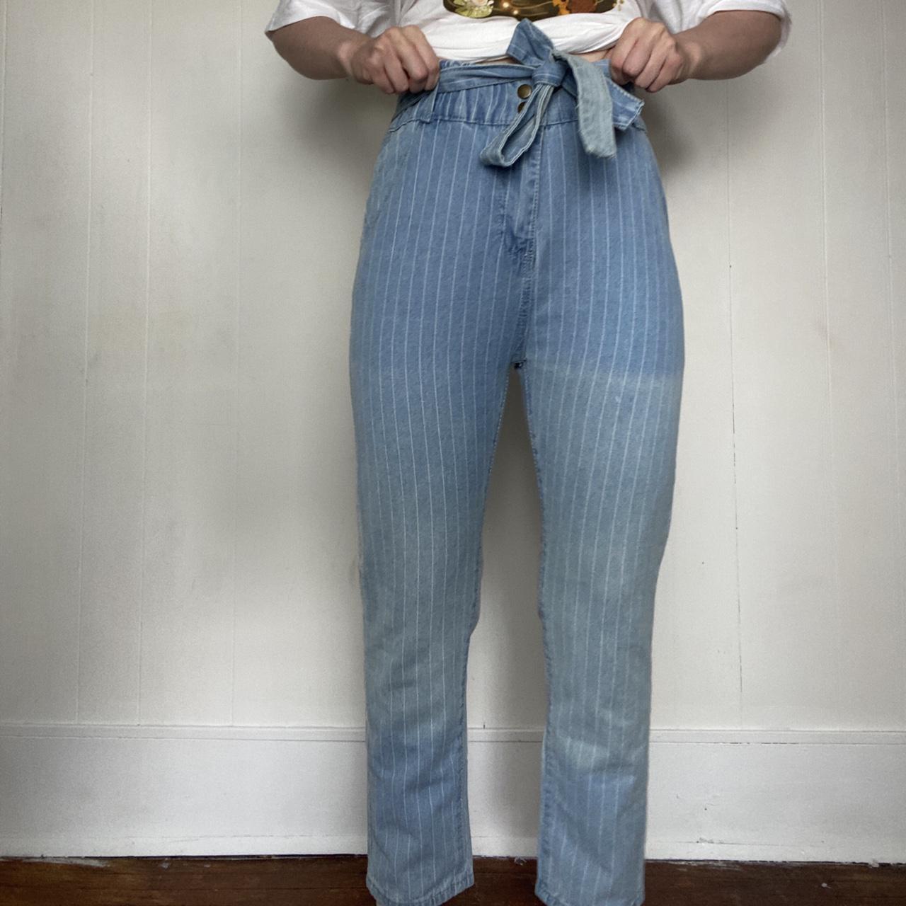 Sun-bleached denim pants. Light wash, high rise,... - Depop