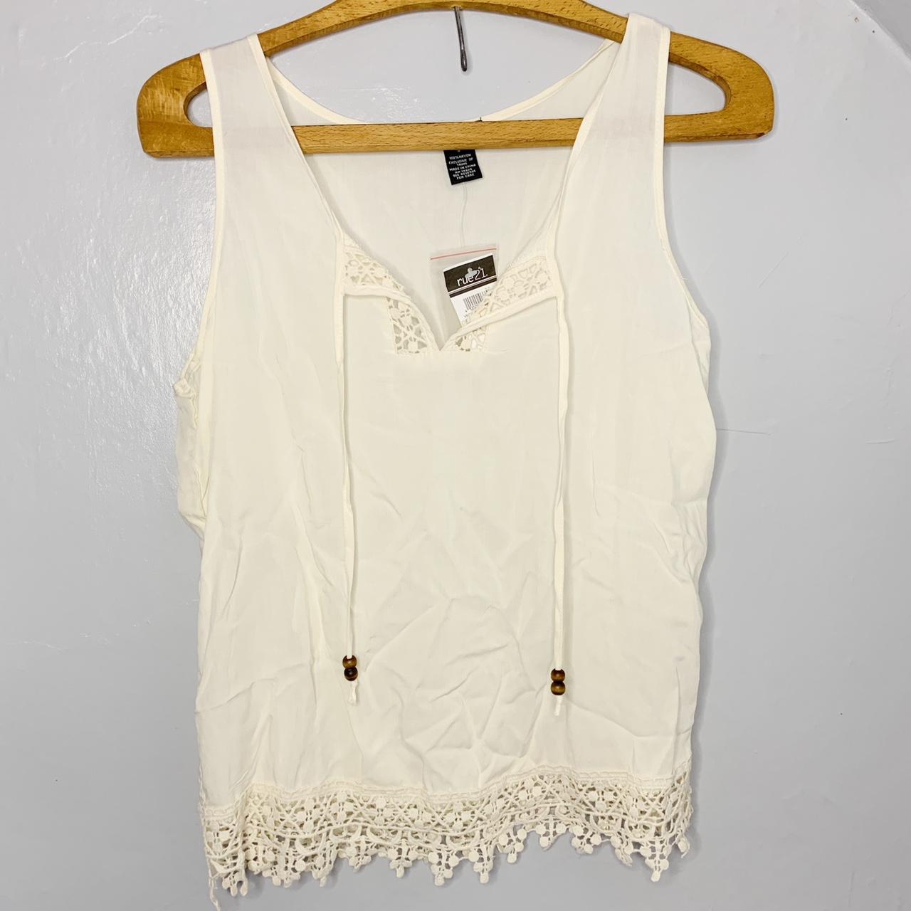 Adorable cream colored tank top with crochet trim... - Depop