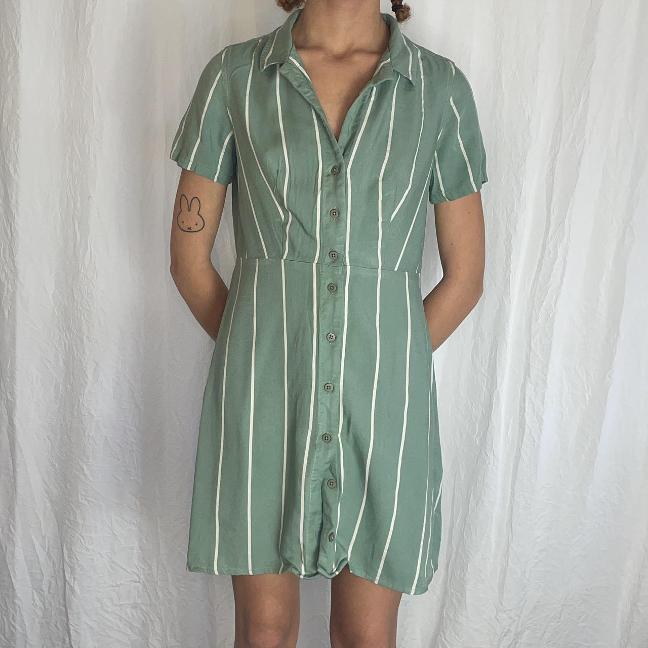 Obey Women's Green and Cream Dress | Depop