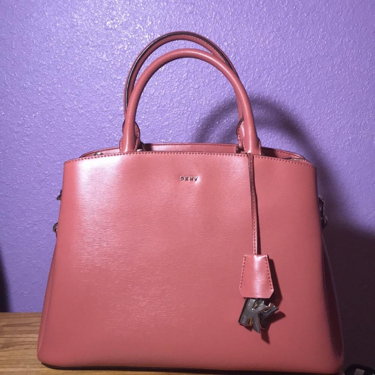 Mauve Leather DKNY Handbag with three separate... - Depop