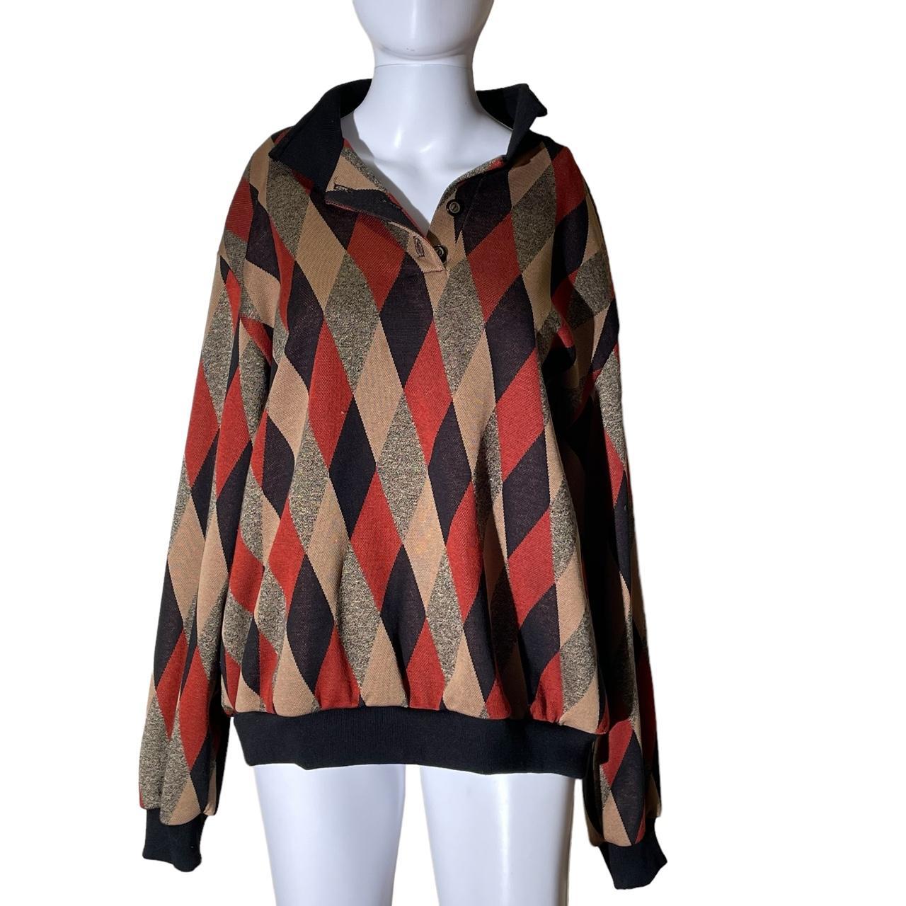 Vintage 70s geometric sweater Size L Bust:... - Depop