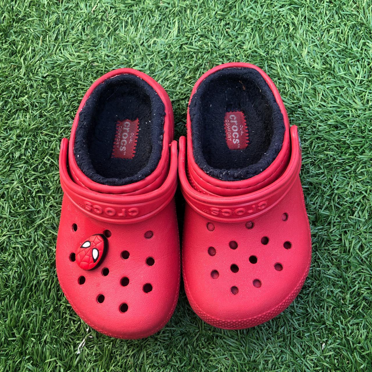 Kids fur lined crocs Size c 10 - Depop