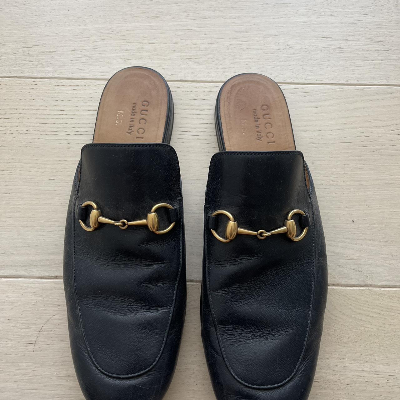 Custom made Gucci mule, in navy blue and embossed... - Depop