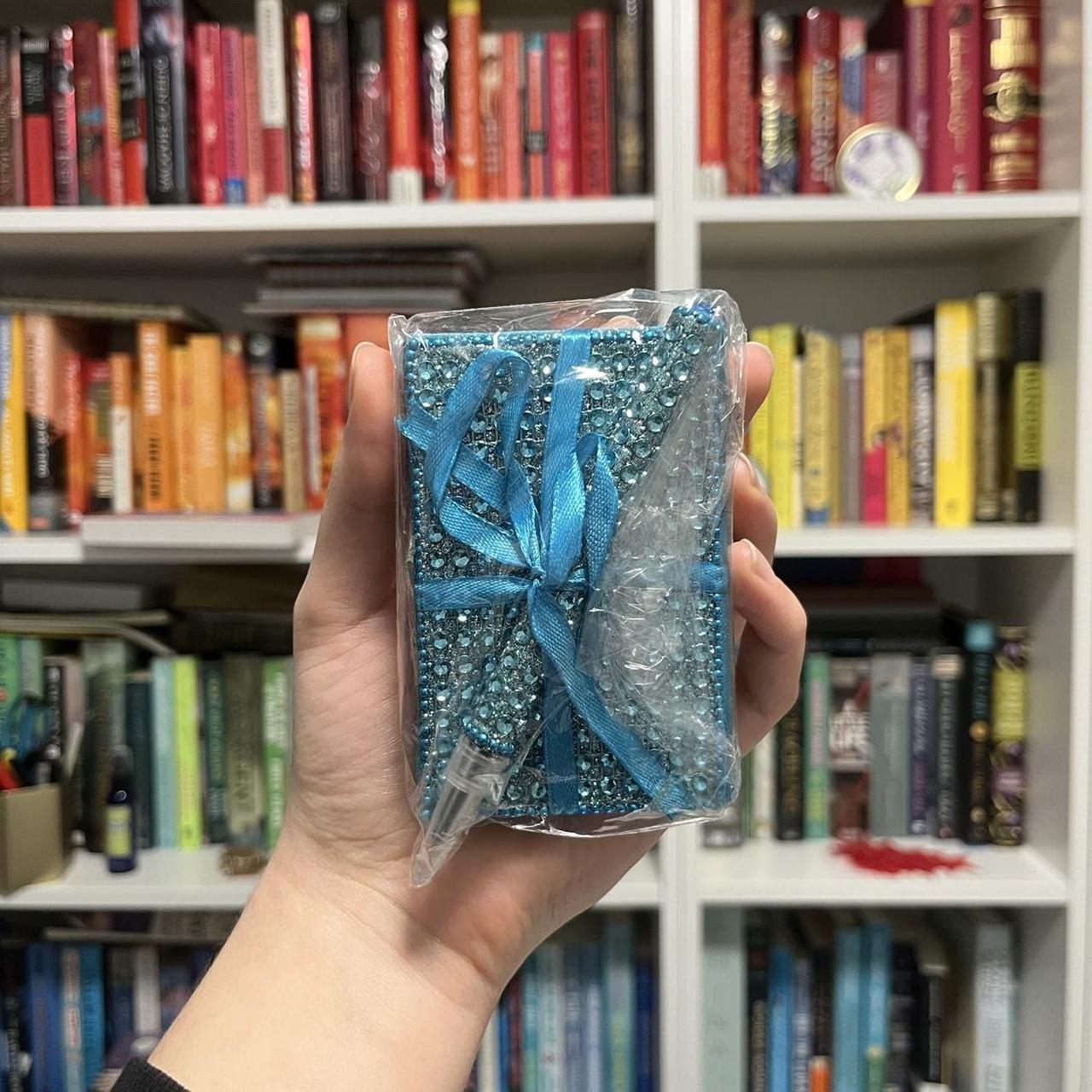 Small turquoise bejeweled notebook with a cool... - Depop