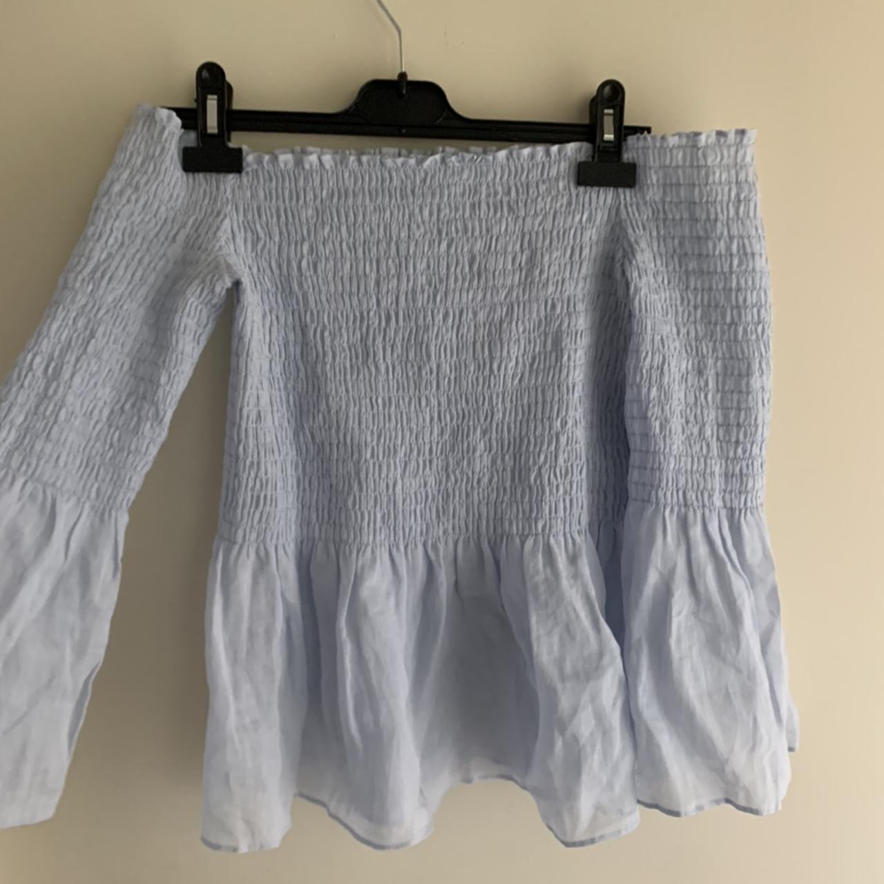 pretty blue zara ruffle top, perfect condition,... - Depop