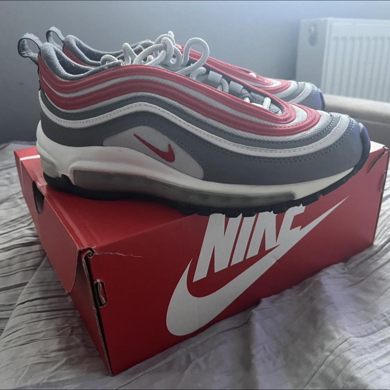 Nike Grey and Red Trainers | Depop