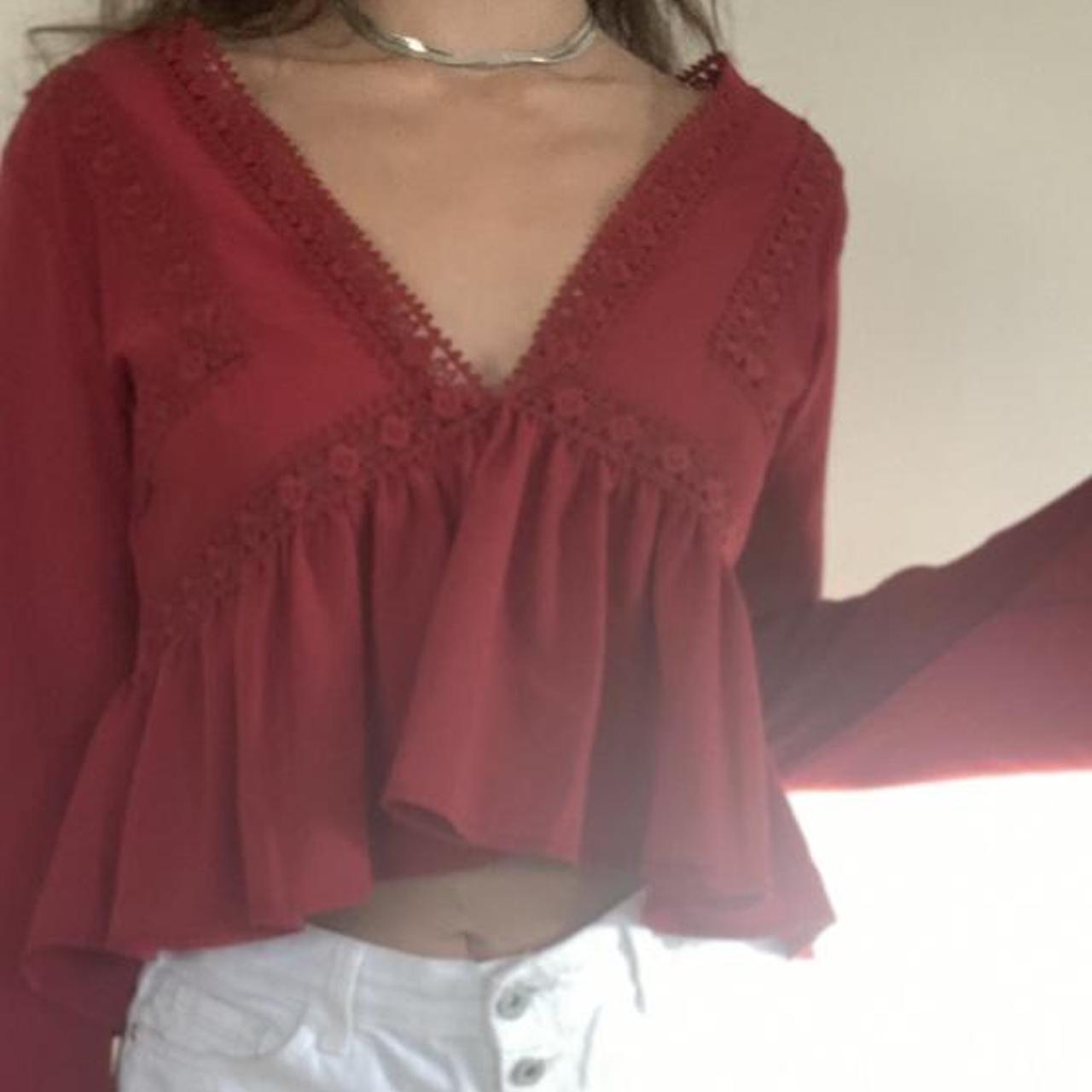 Adorable Red Flowy Top Bohemian Babe Vibes This Depop
