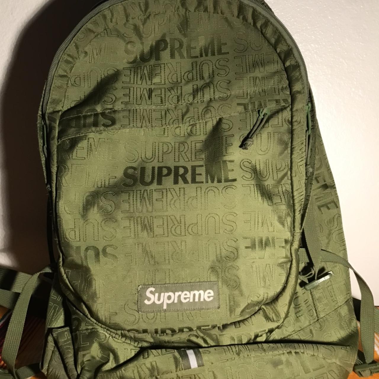 Supreme Backpack Olive SS19 -has dark spots on the... - Depop