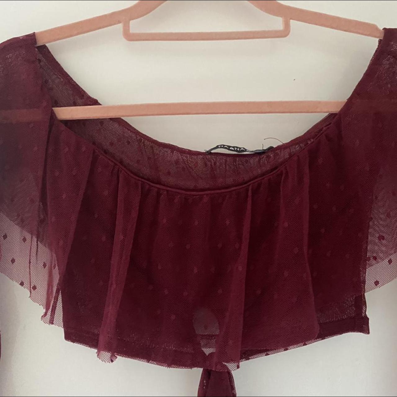 Dark red mesh style off the shoulder crop top. Looks... - Depop