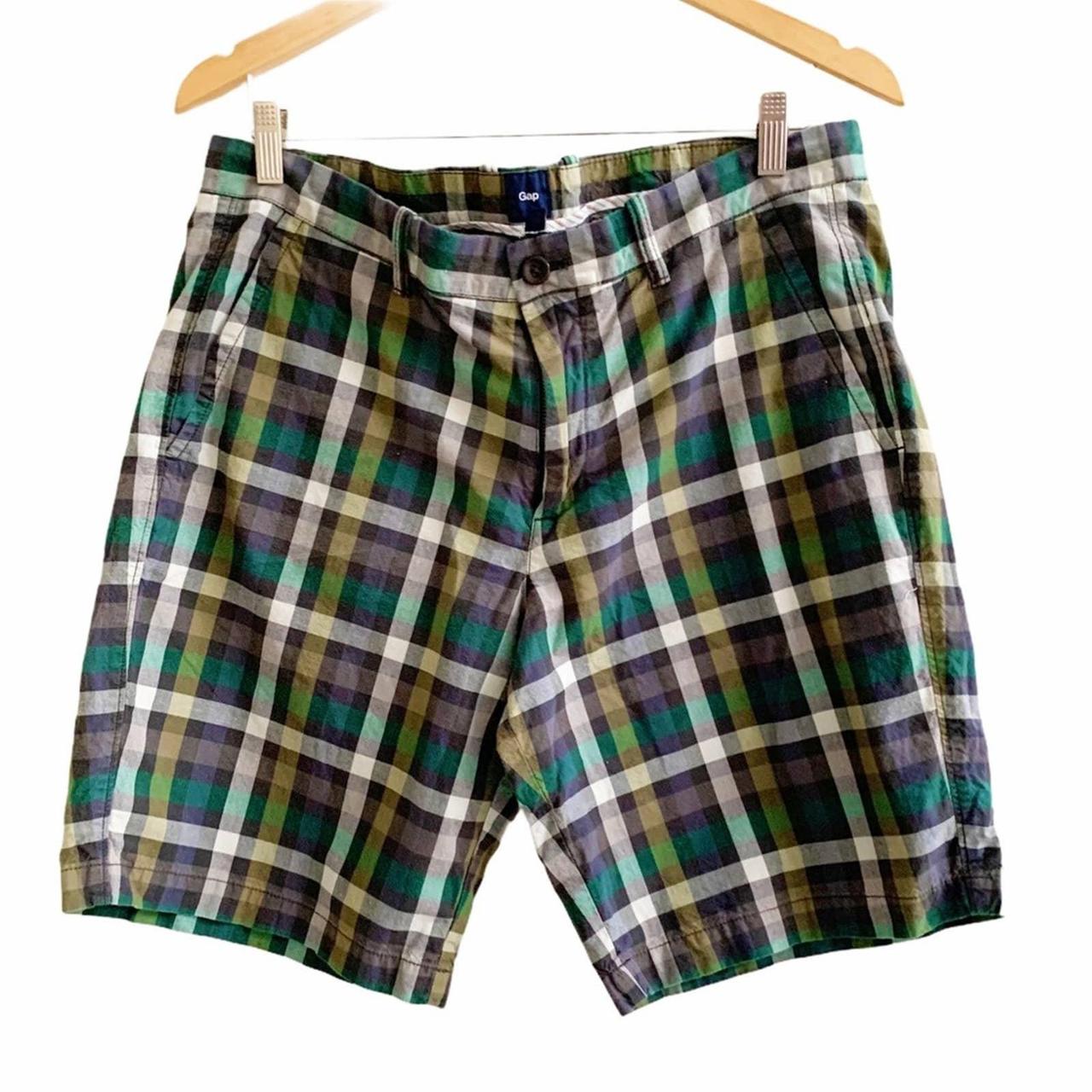Details: Gap Men’s Checkered Shorts Olive Green... - Depop