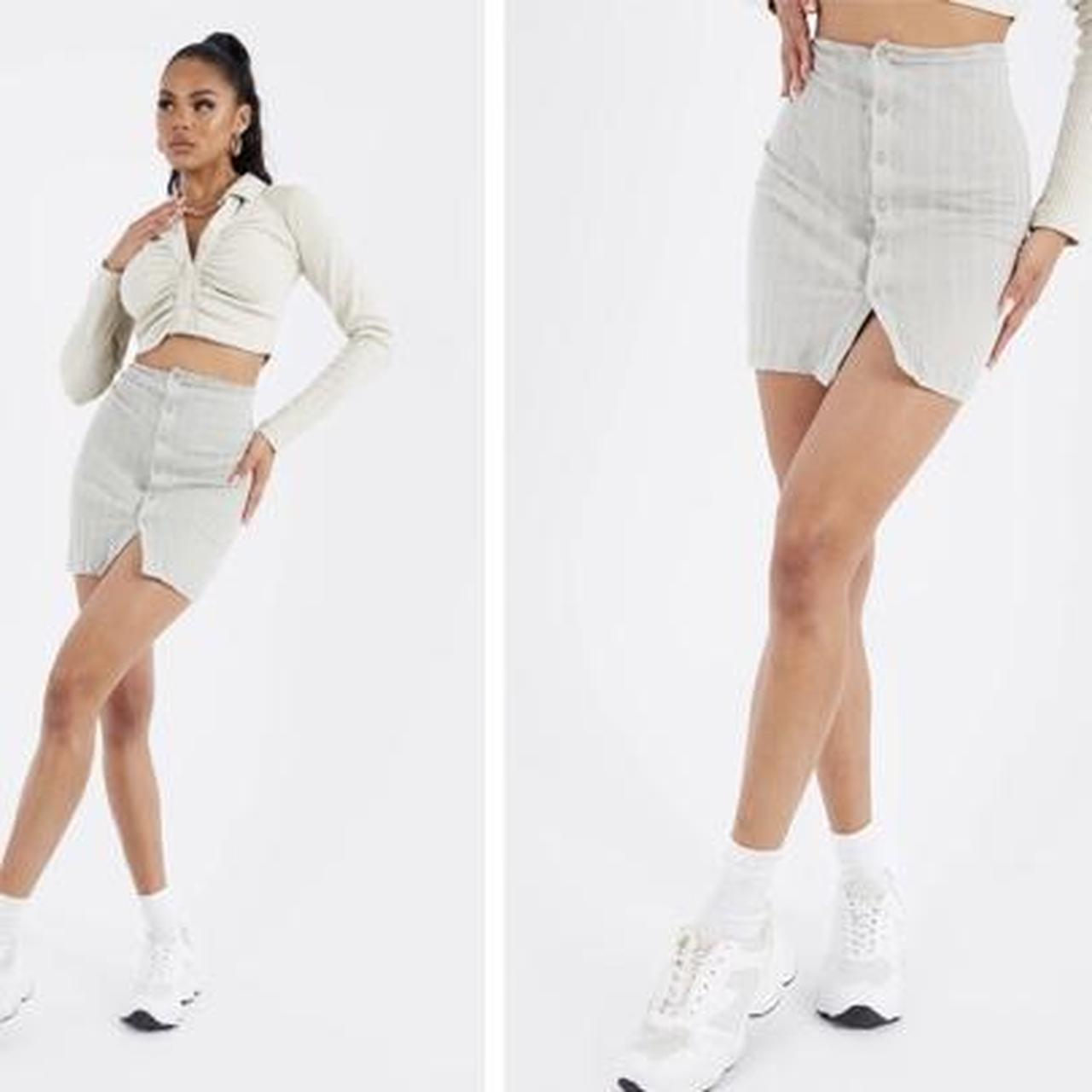 washed stone jumbo cotton rib button mini... - Depop