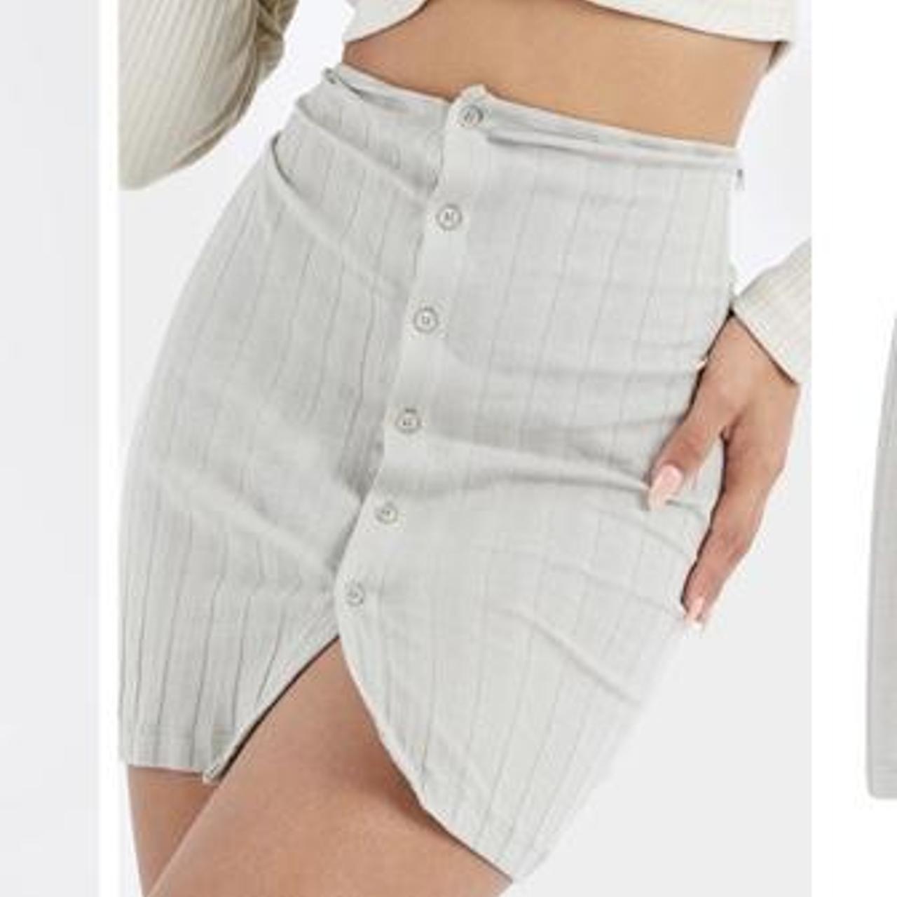 washed stone jumbo cotton rib button mini... - Depop