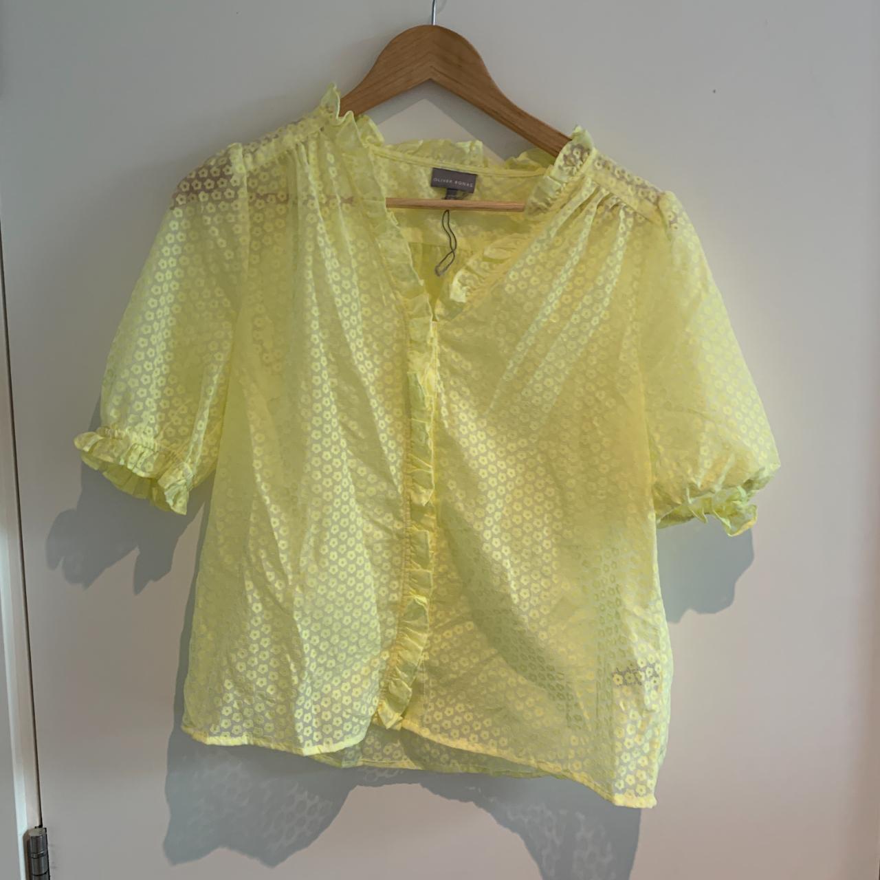 Oliver Bonas Bright Neon Yellow Blouse With Frill Depop