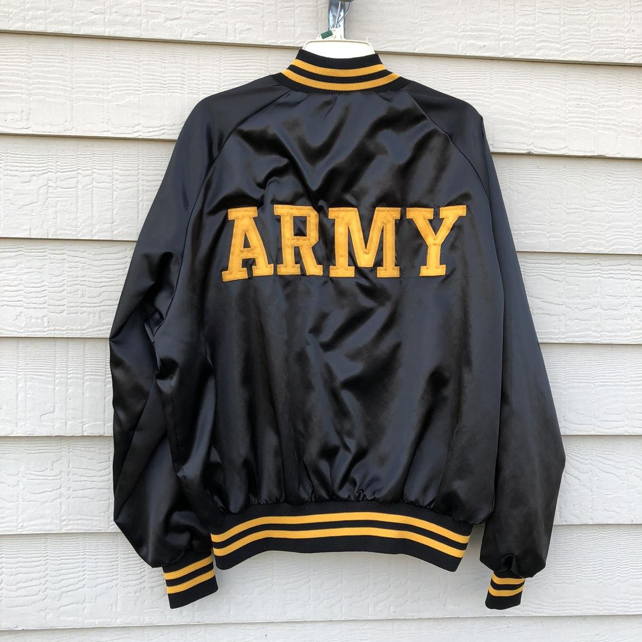Army Bomber Jacket varsity style black and yellow... - Depop