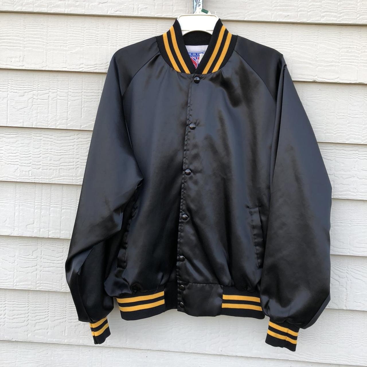 Army Bomber Jacket varsity style black and yellow... - Depop