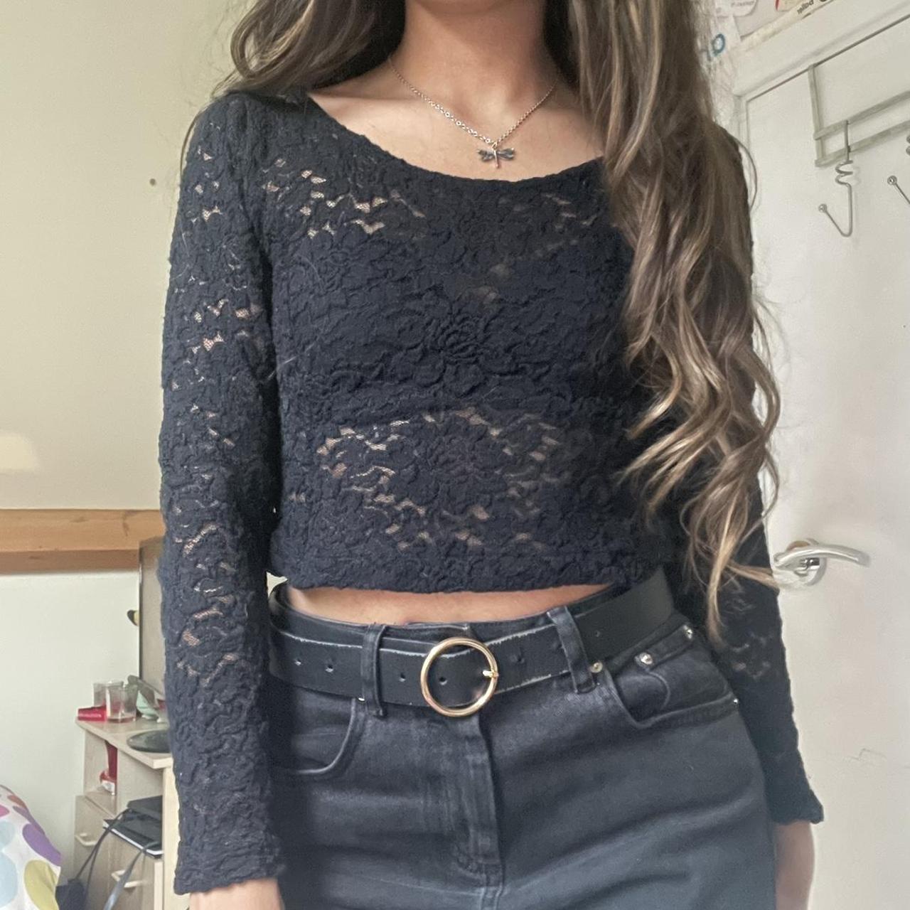 Black Lace Crop Top With Long Sleeves Super Cute Depop