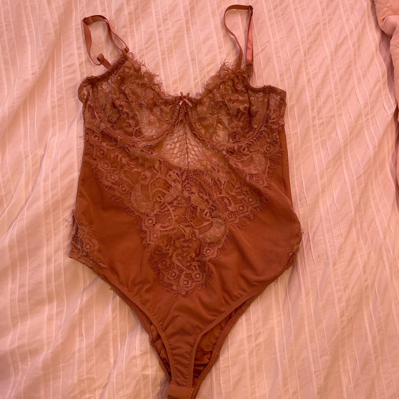 J luxe label eyelash lace nude bodysuit... - Depop