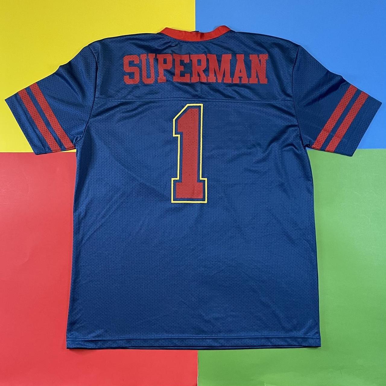 Superman football jersey. Blue mesh football style... - Depop